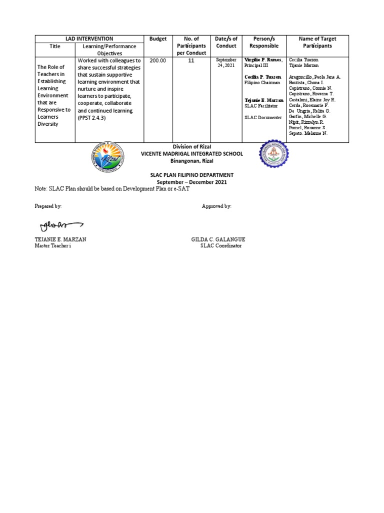 VMIS SLAC PLAN 202filipino | PDF