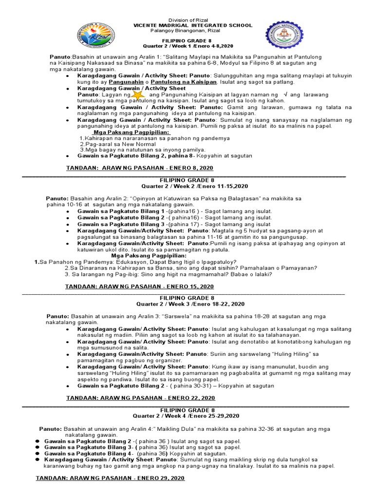 Filipino 8 WHLP Week 1 4 | PDF