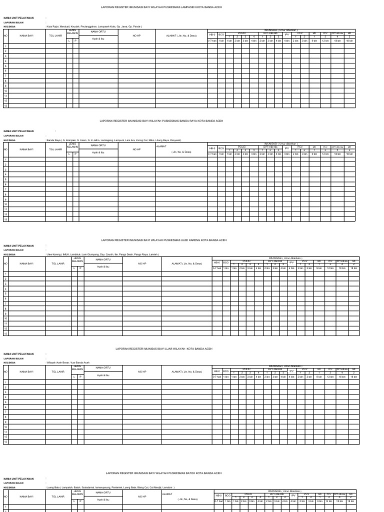 Form Laporan Imunisasi + PCV | PDF