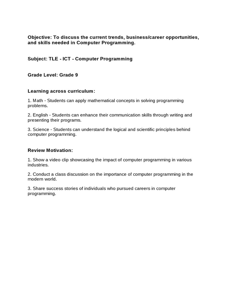 To Discuss The Current Trends, Businesscareer Opportunities, and Skills Needed in Computer ...