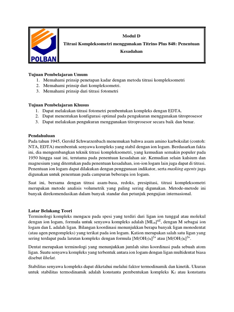 Modul Titroprocessor (Kompleksometri) (1) | PDF