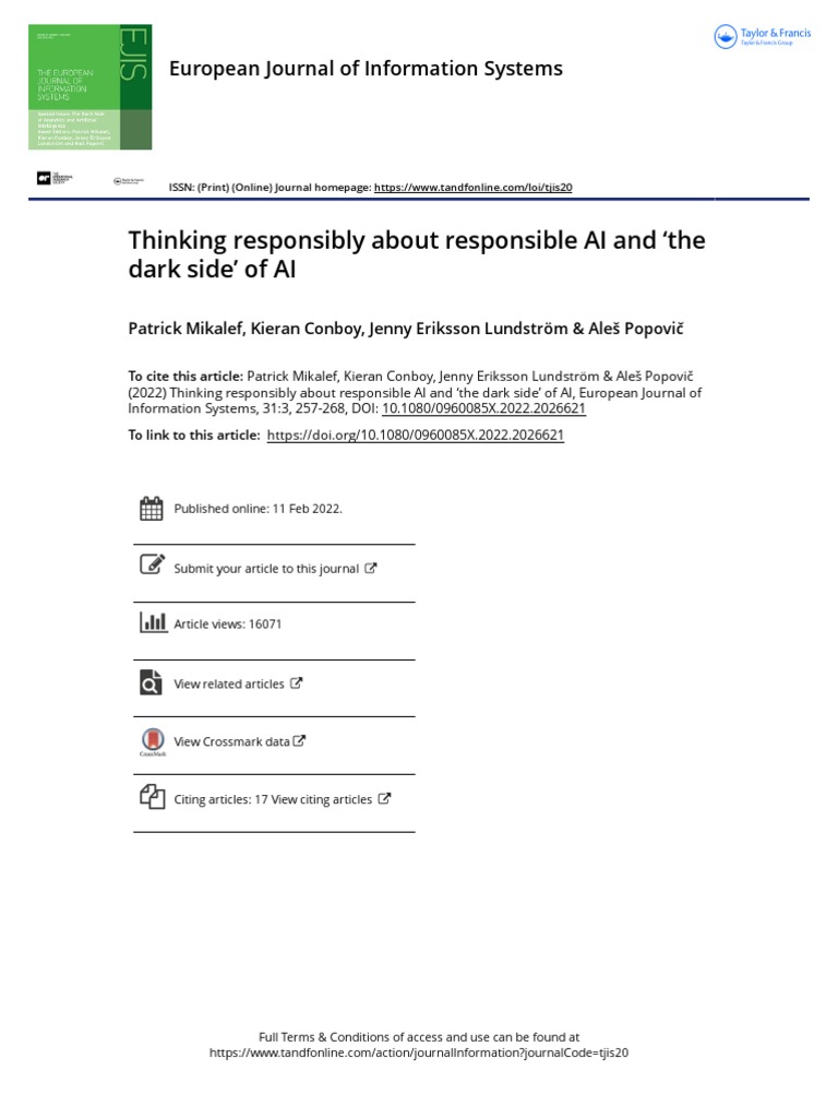 Thinking Responsibly About Responsible AI and The Dark Side of AI | PDF | Artificial ...