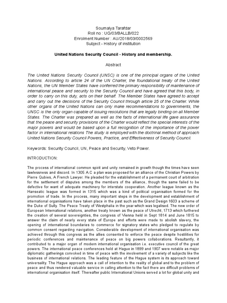 United Nations Security Council - History and Membership. | PDF ...