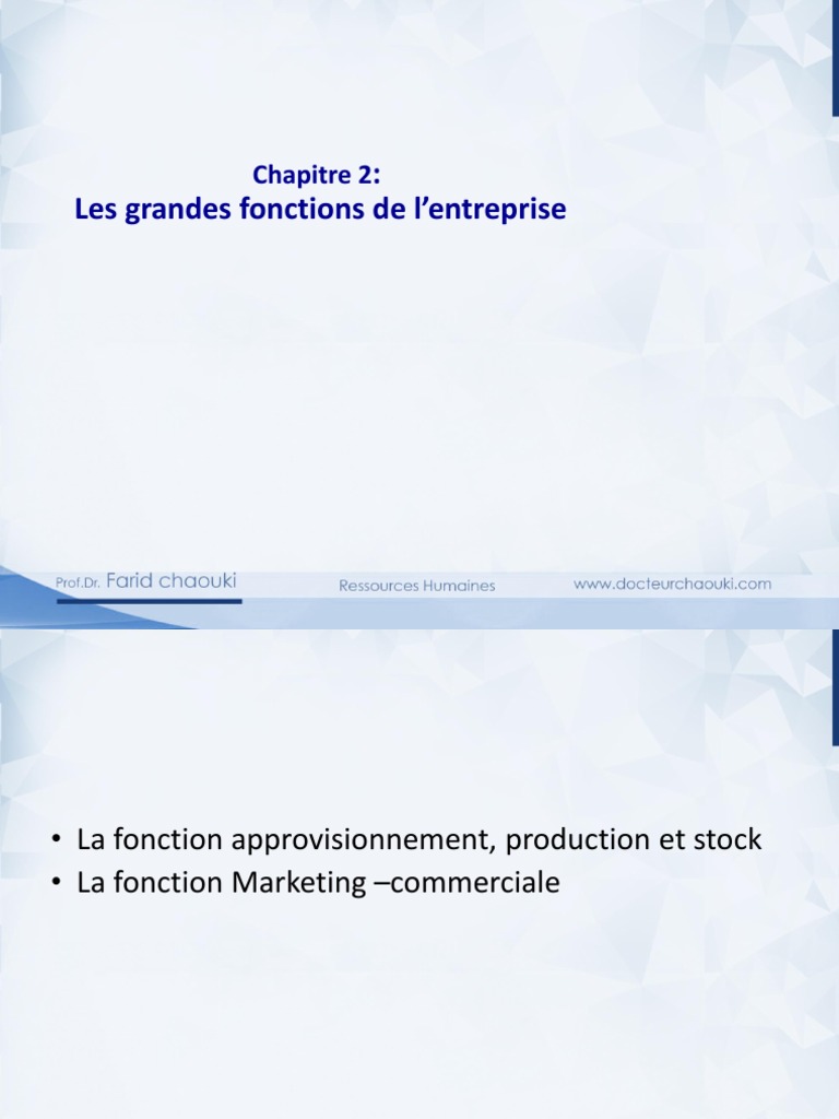 Chapitre II Les Grandes Fonctions de L'entreprise | PDF
