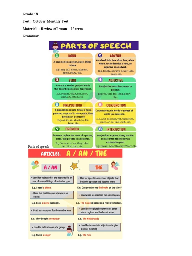 Grade 8 Grammar | PDF | Verb | Part Of Speech