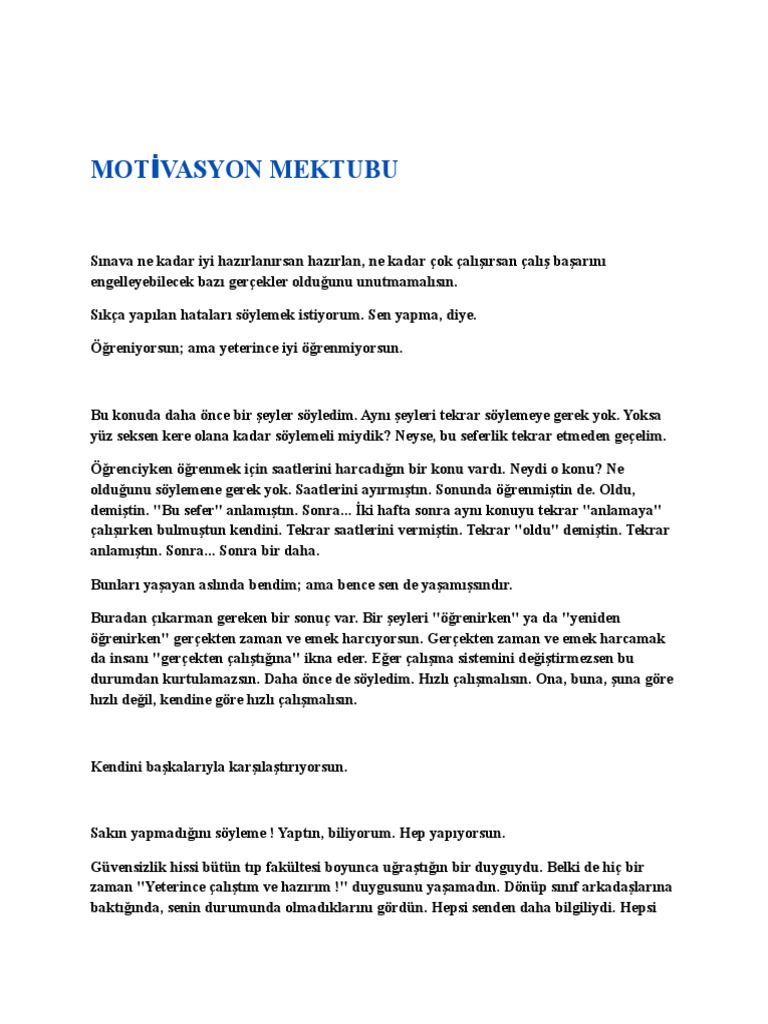 MOTİVASYON MEKTUBU | PDF