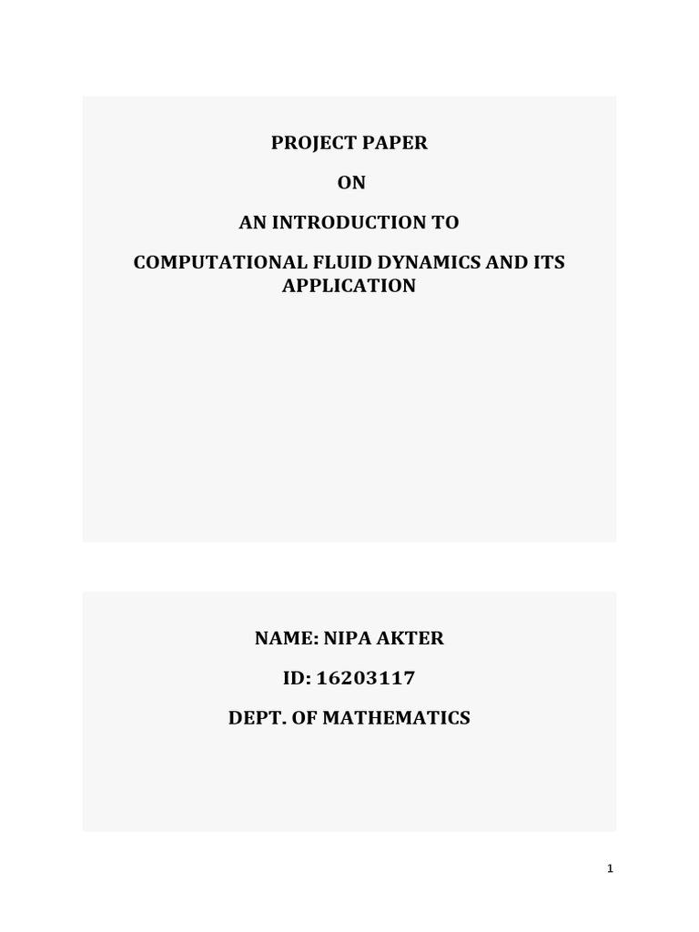 Project Paper On An Introduction To Fluid Dynamics & Its Applications | PDF
