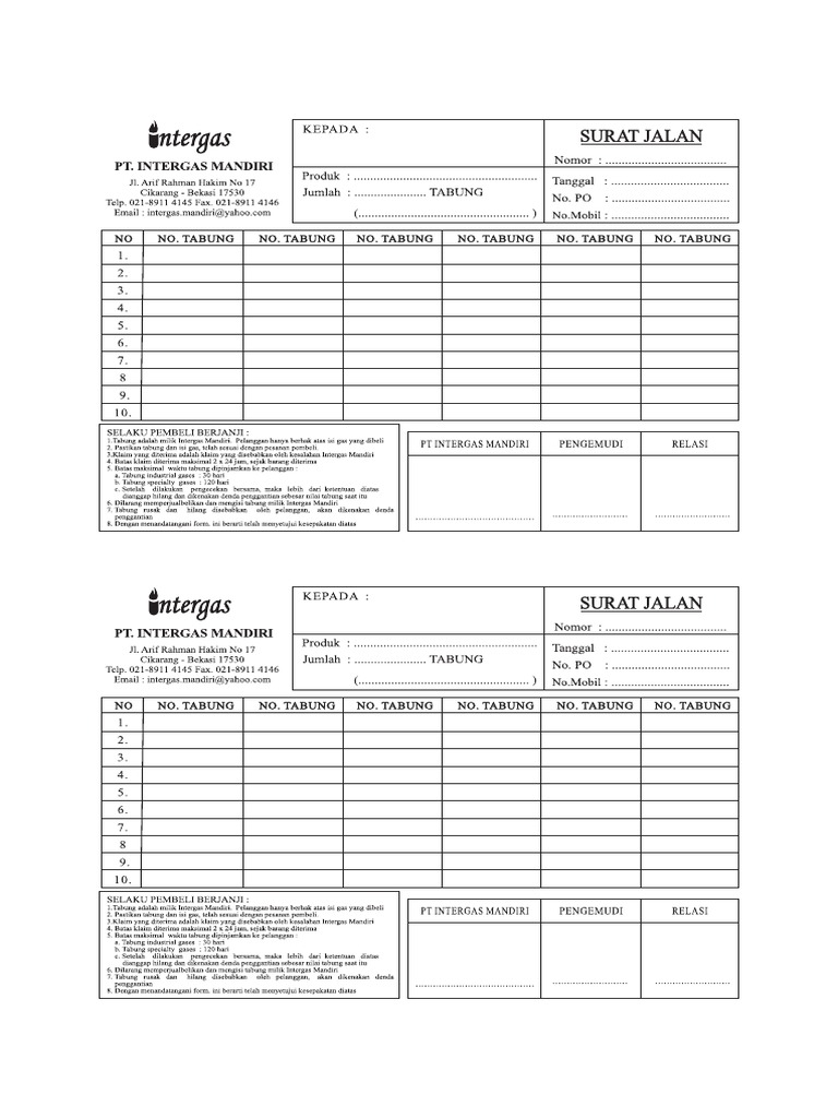 Master SURAT JALAN Intergas | PDF