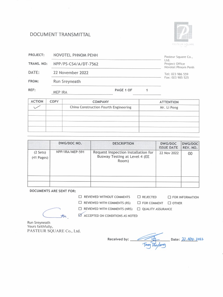 IRA MEP 591 Request For Inspect Installation For Busway Testing | PDF