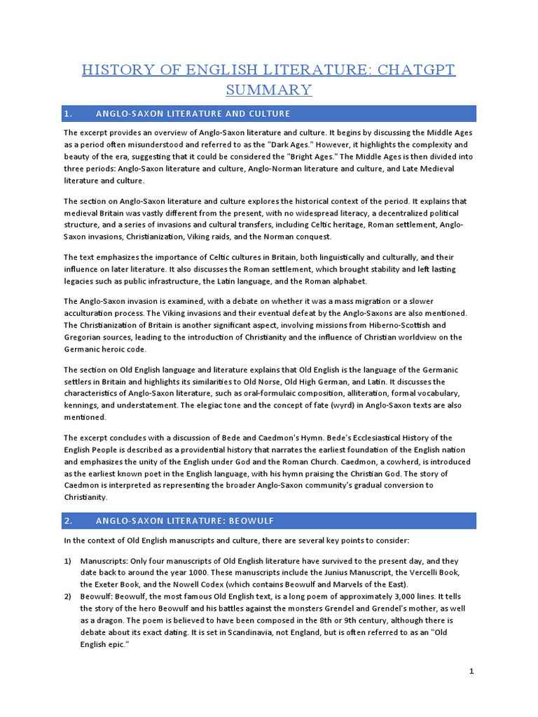 History of English Literature | PDF | Classics