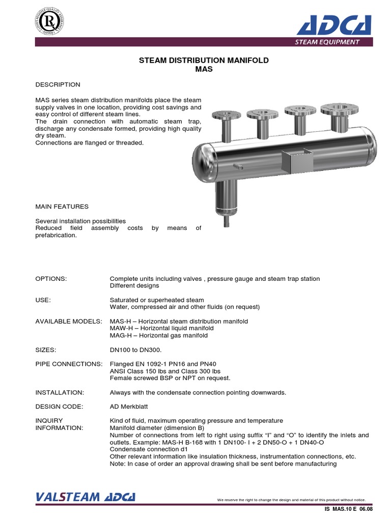 5 145 E MAS Steam Distribution Manifold 51ed573800fb5 | PDF | Steam ...