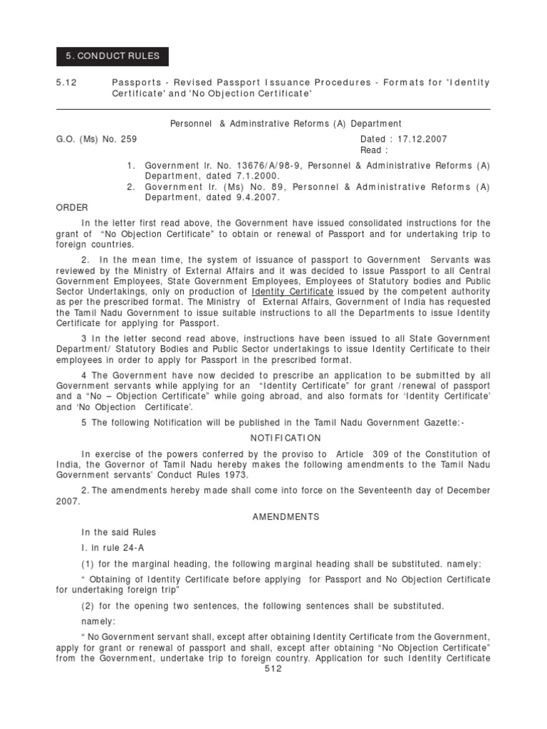 NOC For Govt Officials | PDF