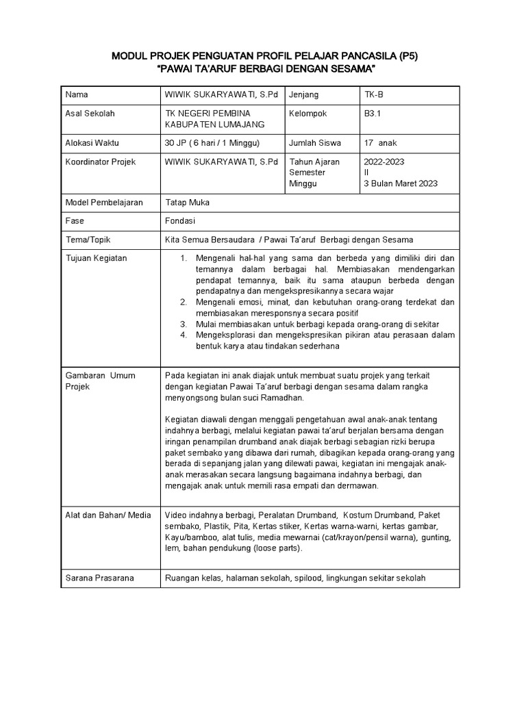 3.3. Modul p5 - Kita Semua Bersaudara - Pawai Ta'Aruf Berbagi Dengan Sesama | PDF