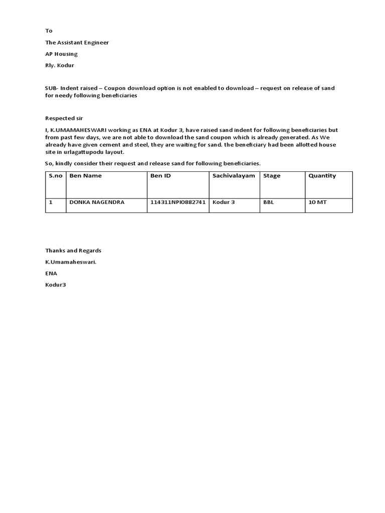 LETTER Sand Indent | PDF