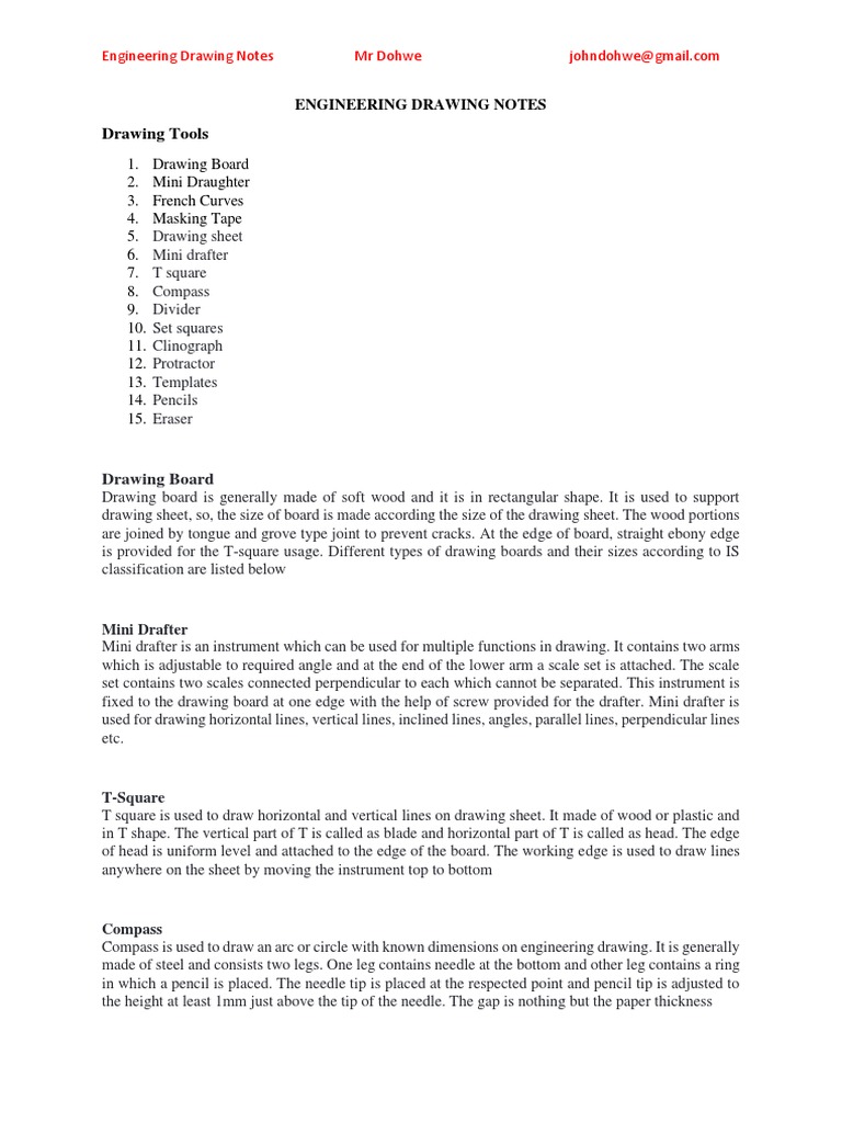 Engineering Drawing Notes | Download Free PDF | Drawing | Tools