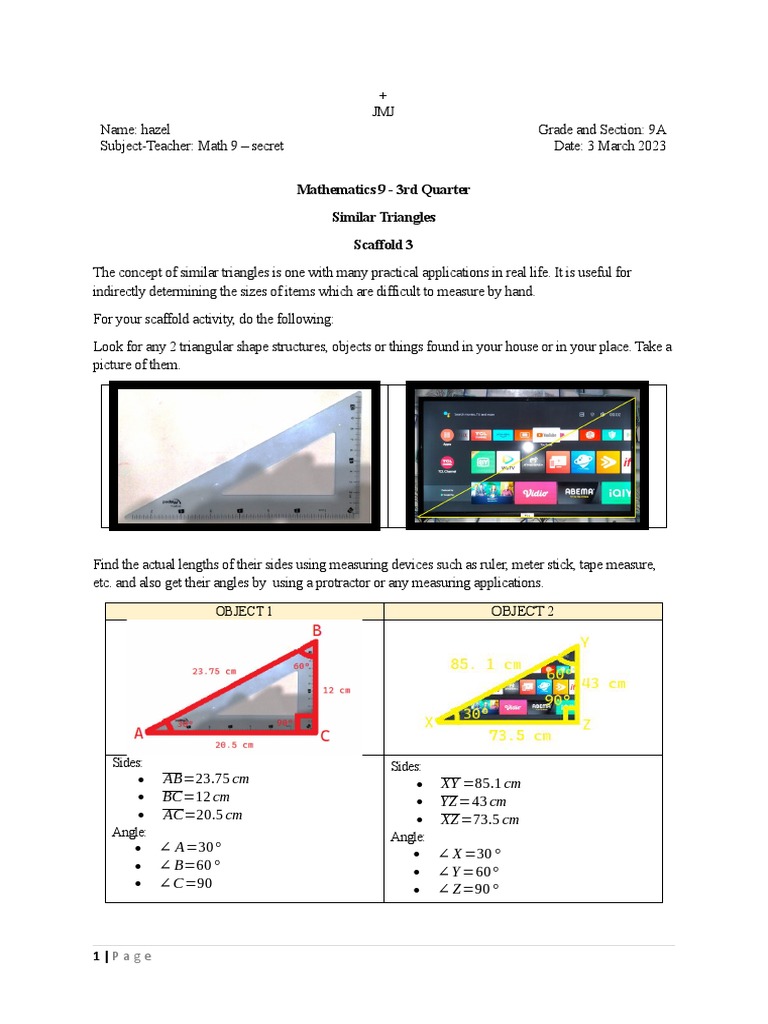 Math 9 Performace Task | PDF | Triangle | Classical Geometry
