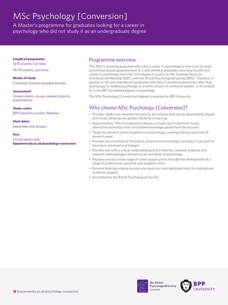 Fact Sheet - MSC Psychology (Conversion) | PDF | Career & Growth | Self ...
