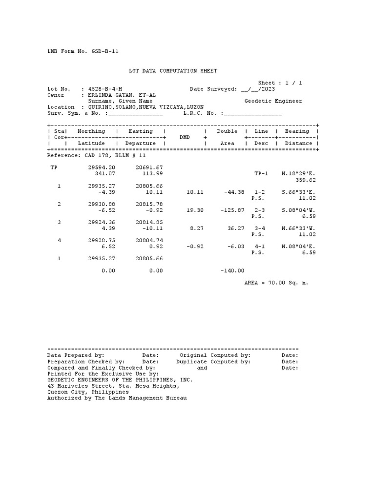 Lot Data Computation of Lot 4528-B-4 | PDF | Surveying | Geography