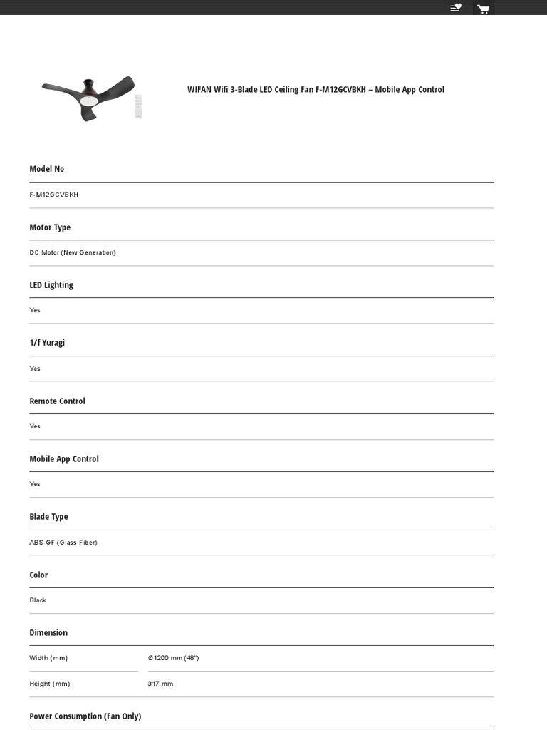 Specs - WIFAN Wifi LED Ceiling Fan F-M12GCVBKSH - Panasonic MY | PDF ...