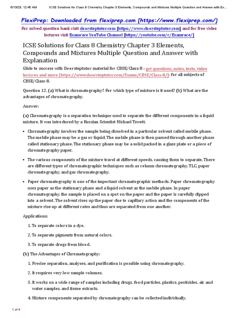 ICSE Solutions For Class 8 Chemistry Chapter 3 Elements Compounds and Mixtures Part 3 | PDF ...