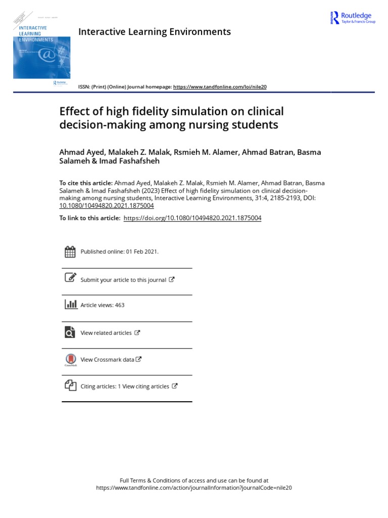 Effect of High Fidelity Simulation On Clinical Decision Making Among Nursing Students | PDF ...
