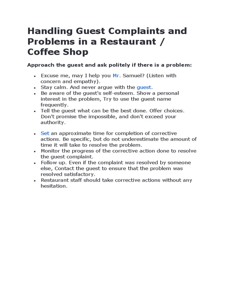 Handling Guest Complaints in Restaurants | PDF | Restaurants | Cuisine