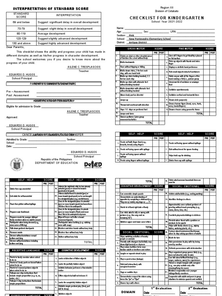 Checklist For Kindergarten-F | PDF