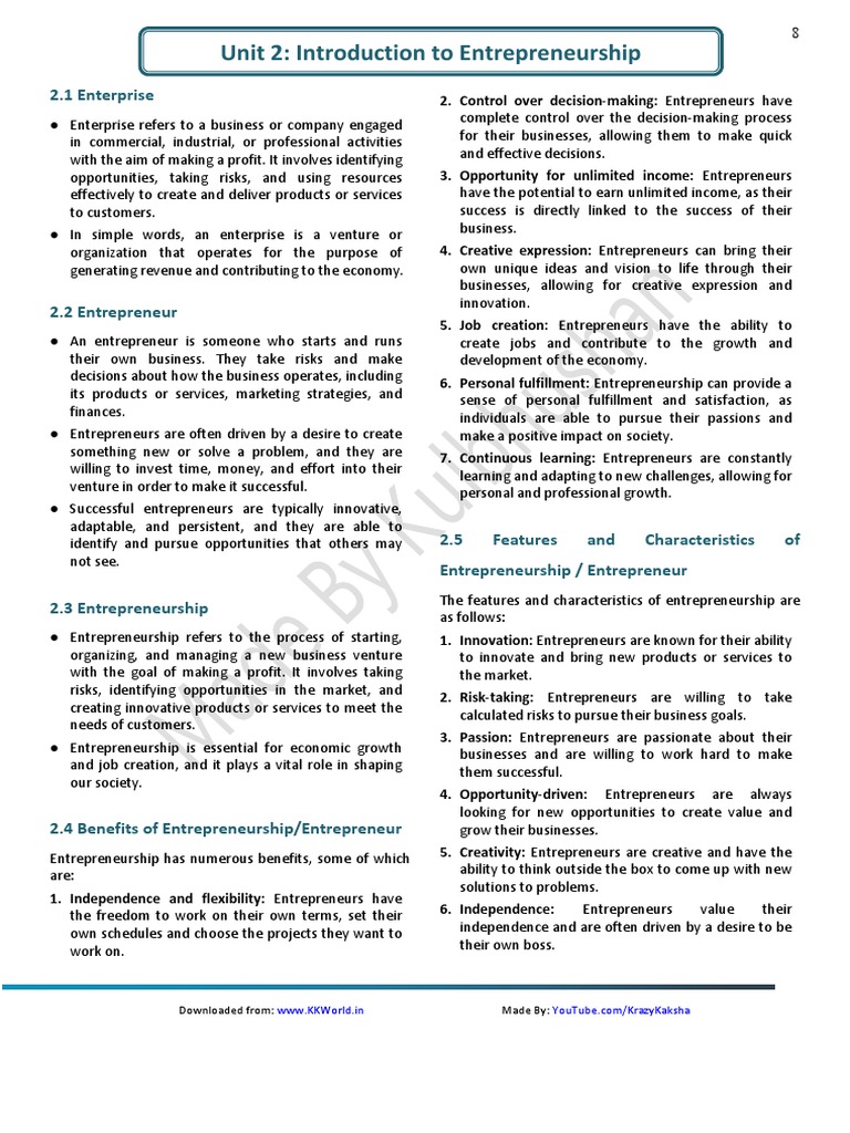 IBM Unit 2 - Introduction To Entrepreneurship by Kulbhushan (Krazy ...