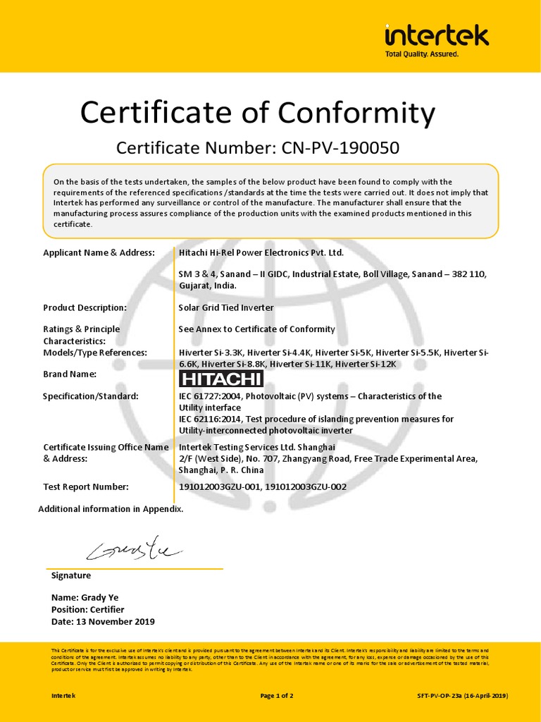 Hitachi 3.3-12K - IEC62116 61727 CER | PDF | Technology & Engineering