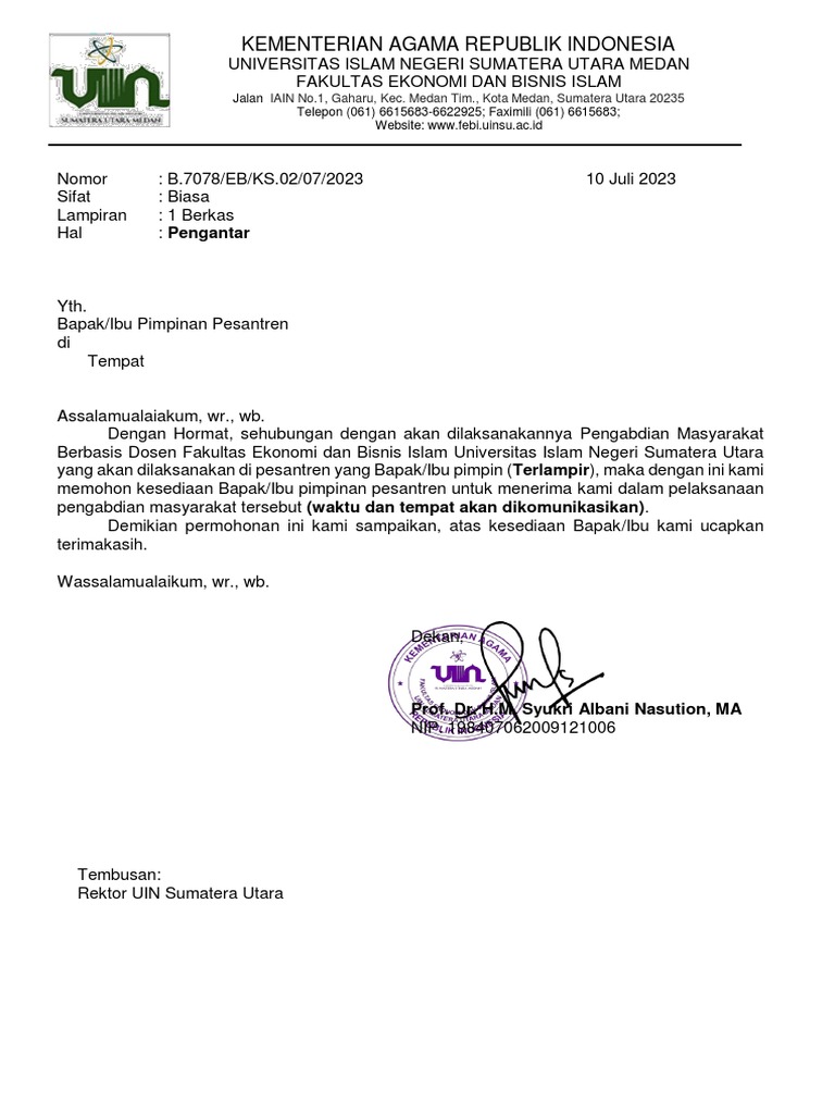 Surat Pengantar Pengabdian Masyarakat Berbasis Dosen | PDF Surat Pengantar Pengabdian Masyarakat Berbasis Dosen | PDF