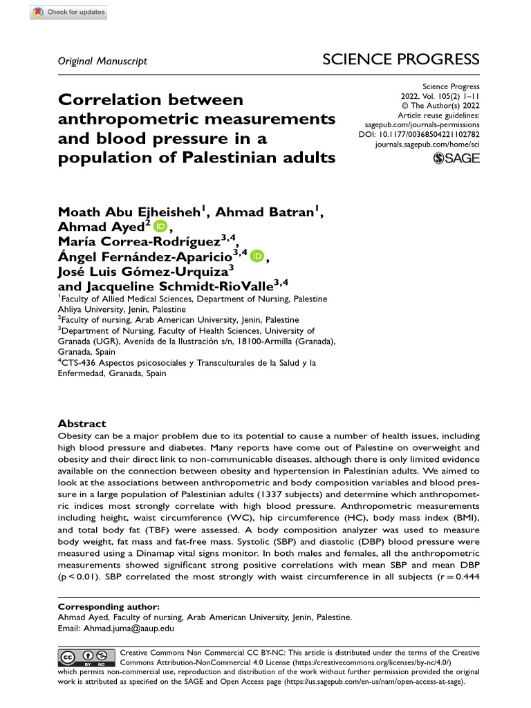 Correlation Between Anthropometric Measurements Download Free Pdf