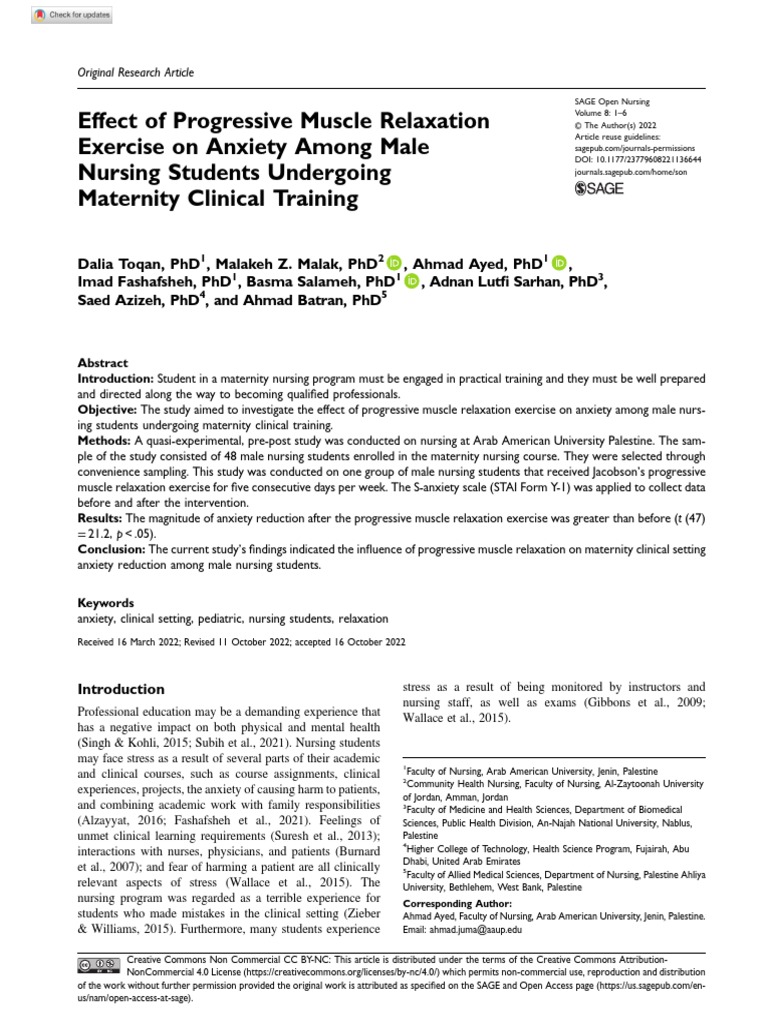 Effect of Progressive Muscle Relaxation Exercise Exercise On Anxiety ...