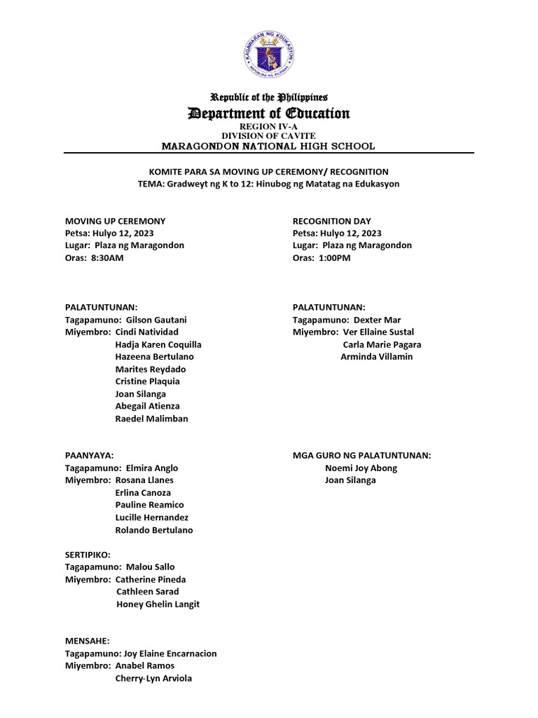 Komite para Sa Moving Up at Recog | PDF