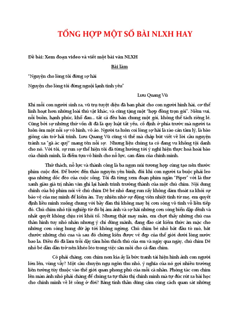 TỔNG HỢP MỘT SỐ BÀI NLXH HAY | PDF
