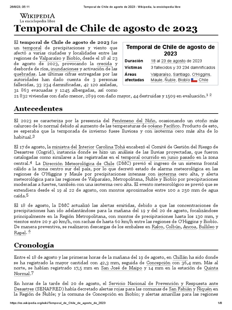 Aluviones en Chile: Agosto 2023 | PDF | Chile | Santiago