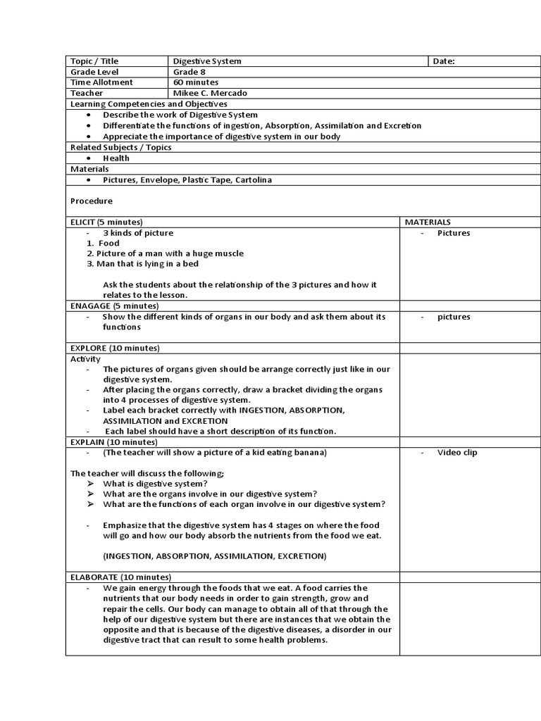 Lesson Plan | PDF | Digestion | Human Digestive System