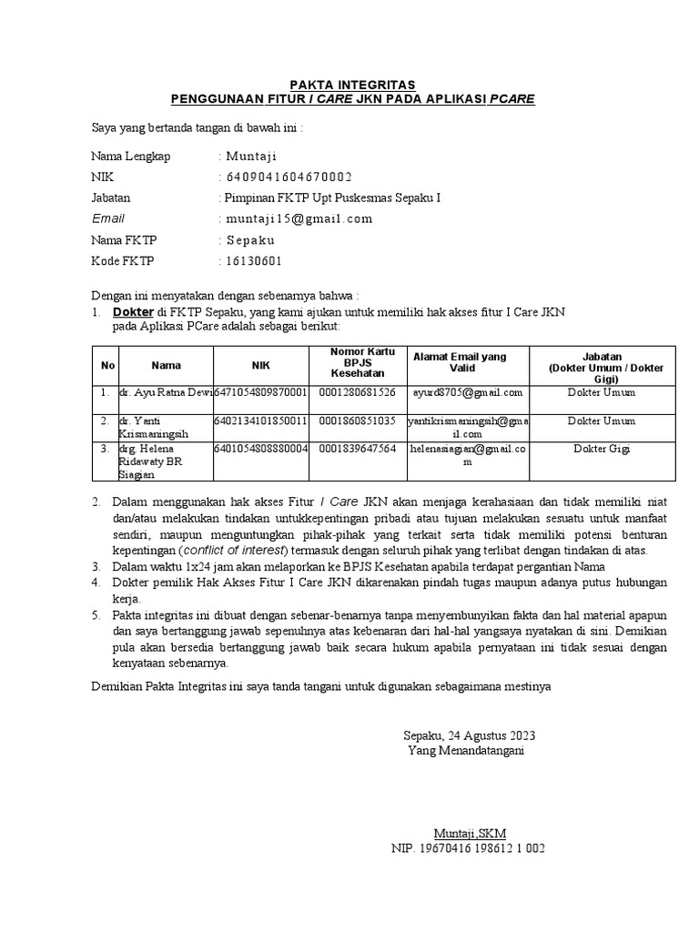 Template-Permohonan Hak Akses Fitur ICare JKN-Non Bridging | PDF