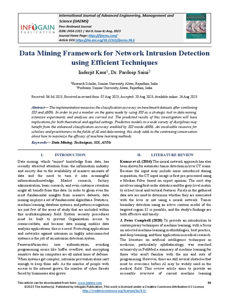 Data Mining Framework For Network Intrusion Detection Using Efficient ... Data Mining Framework For Network Intrusion Detection Using Efficient ...
