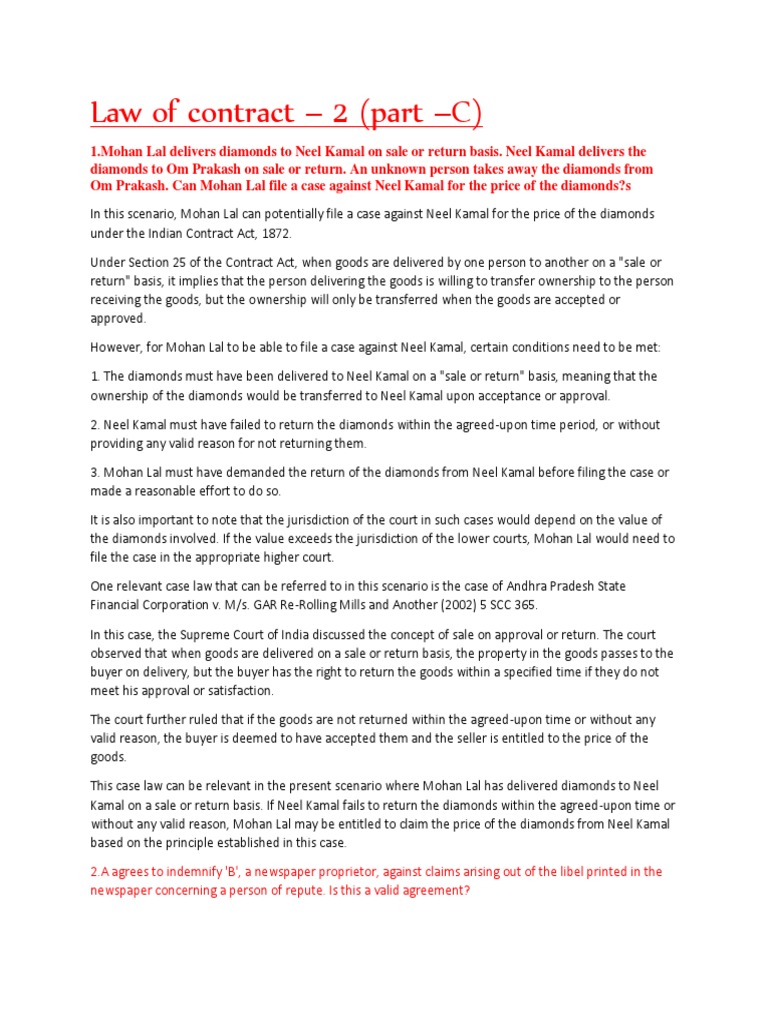 Law of Contract - 2 Part - C | PDF | Guarantee | Indemnity