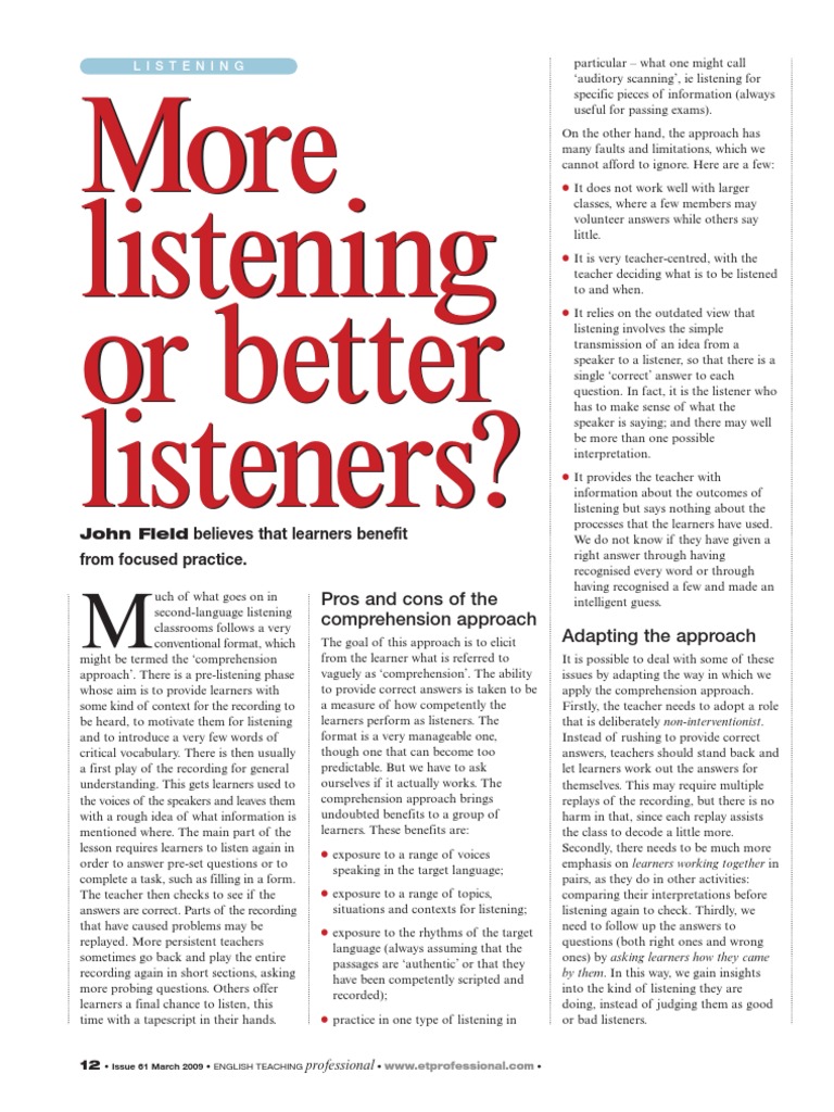 Rethinking Listening in ESL Classrooms | PDF | Reading Comprehension ...