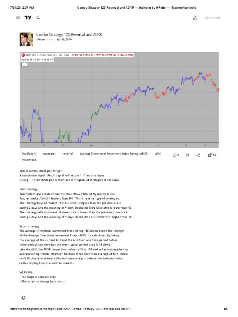 Combo Strategy 123 Reversal and ADXR - Indicator by HPotter ...
