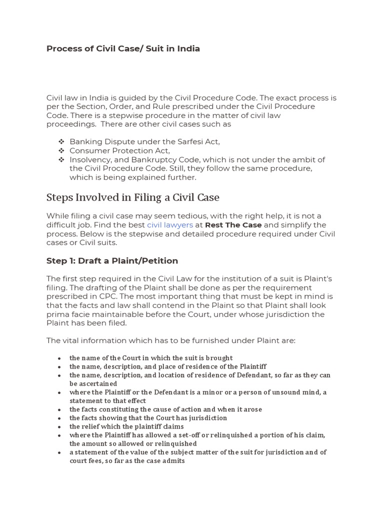 Process of Civil Suit in India | PDF | Lawsuit | Ex Parte