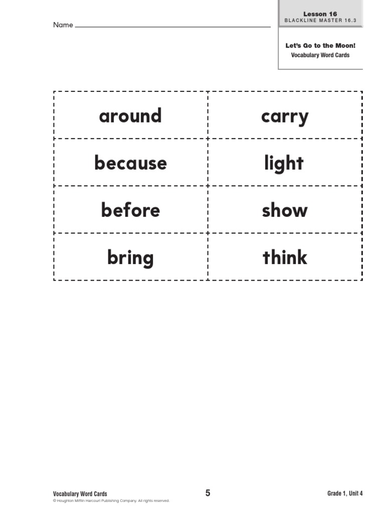 Around Carry Because Light Before Show Bring Think: Vocabulary Word ...