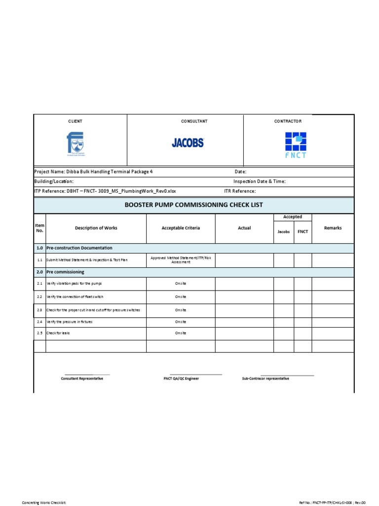 CHECKLIST-Booster Pump Commissioning | PDF