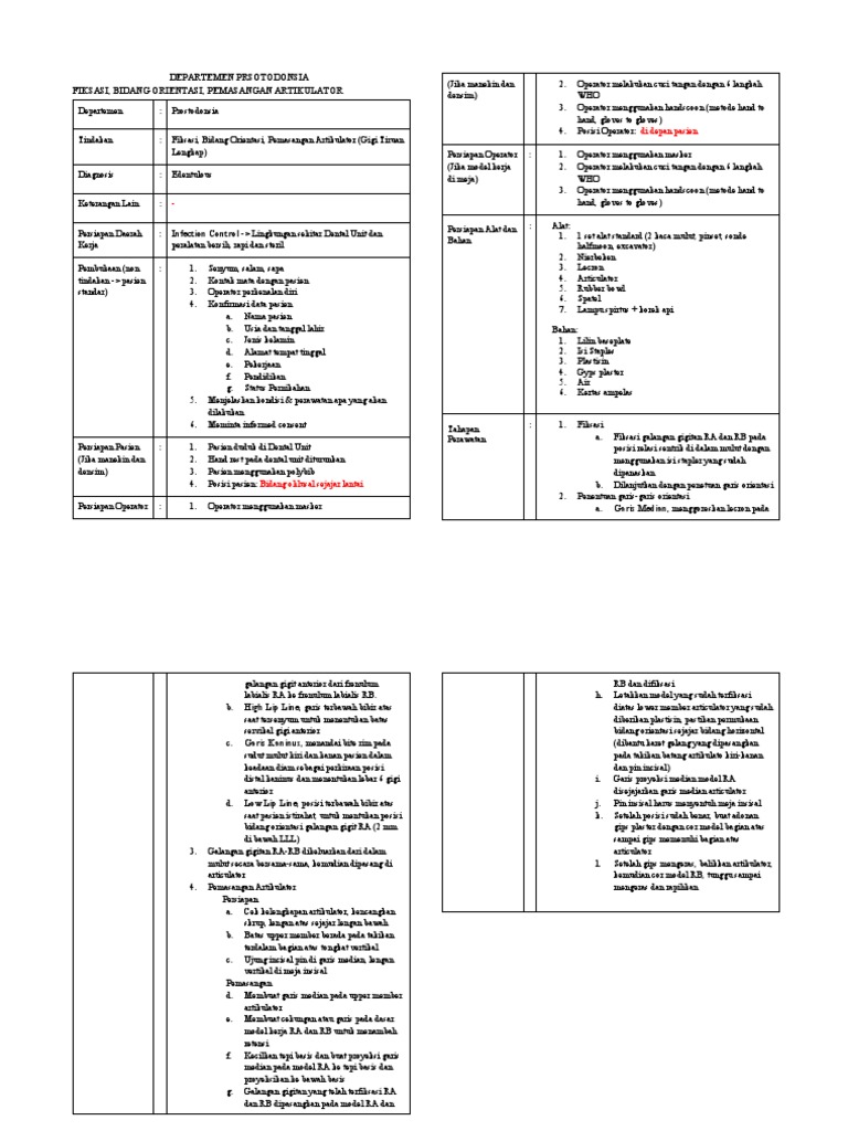 Fiksasi, Garis Orientasi, Artikulator | PDF