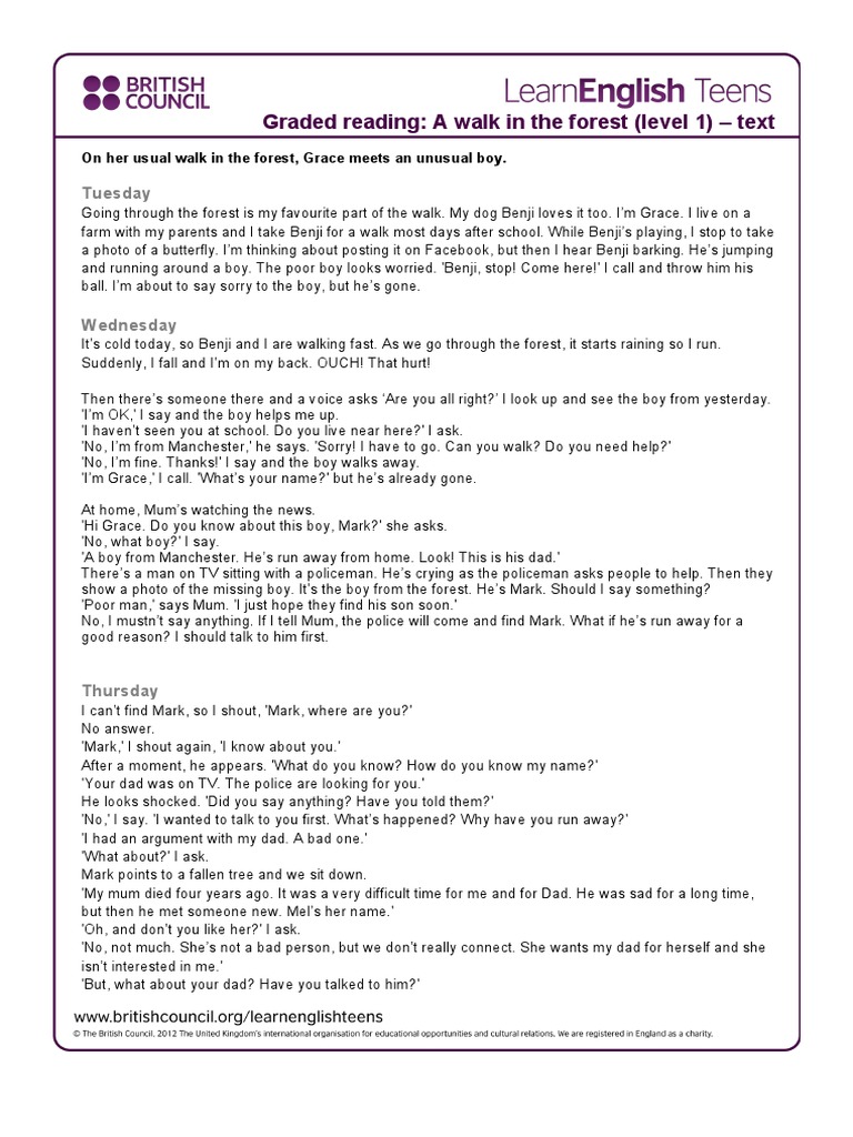 British Council Graded Reading: A Walk in The Forest (Level 1) - Text | PDF