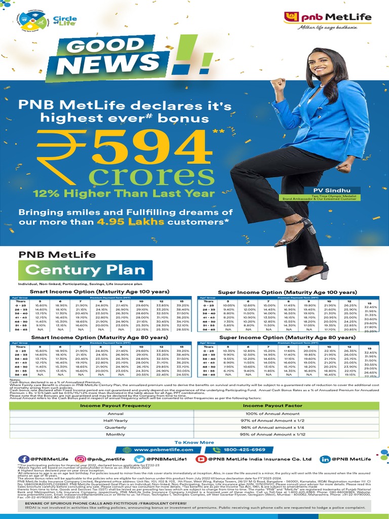 PMLI Bonus Declaration - Century Plan | PDF | Insurance | Life Insurance