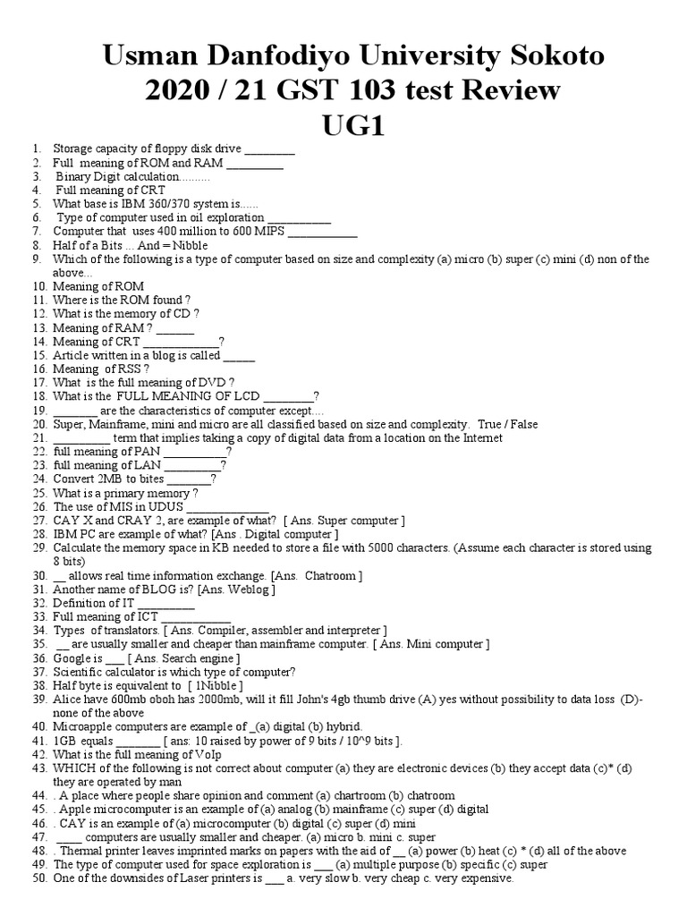 GST 103 1ST Test Review | PDF