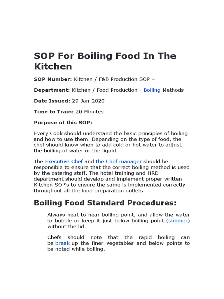 AK SOP Boiling Food in The Kitchen | PDF | Cooking, Food & Wine