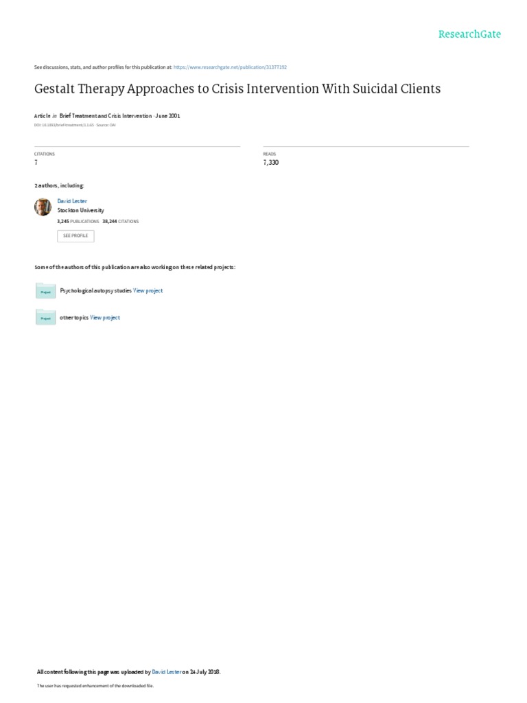 Gestalt Therapy Approaches To Crisis Intervention With Suicidal Clients ...